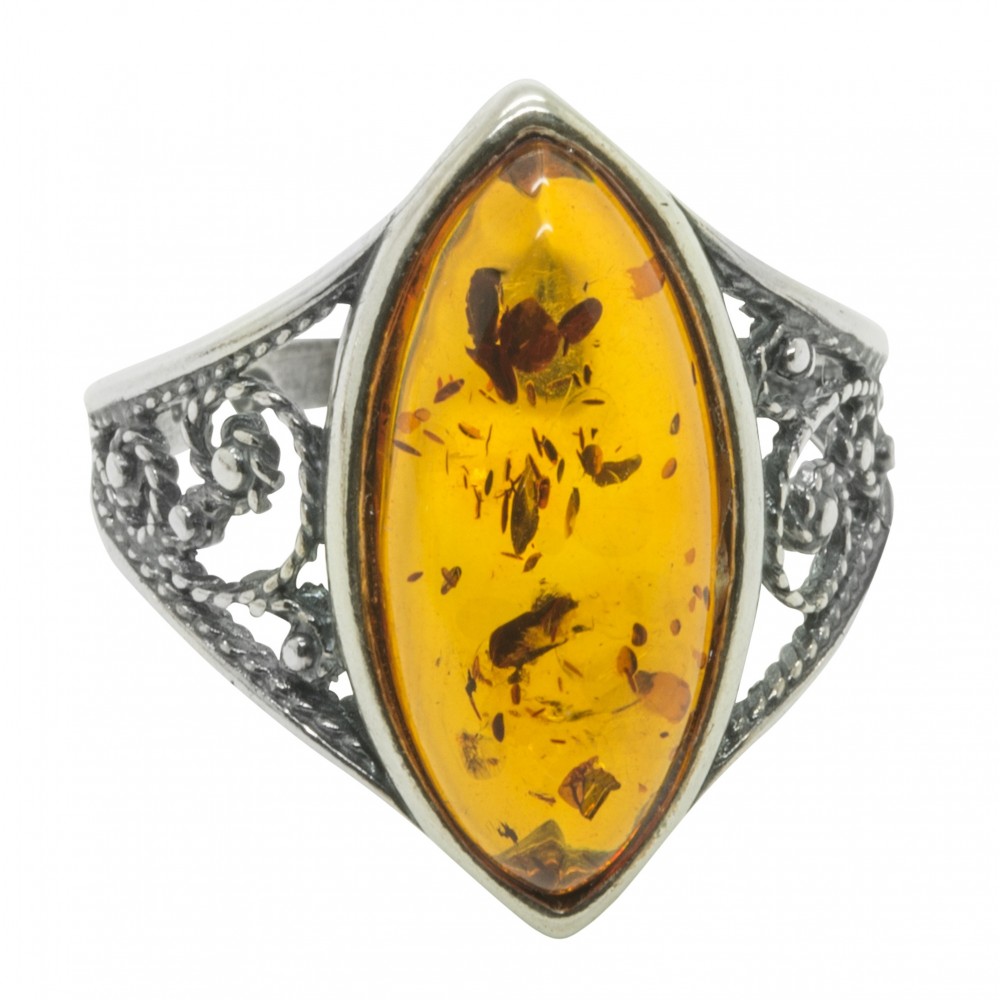 anillo de la miel ámbar y plata 925/1000 | bijouxdambre